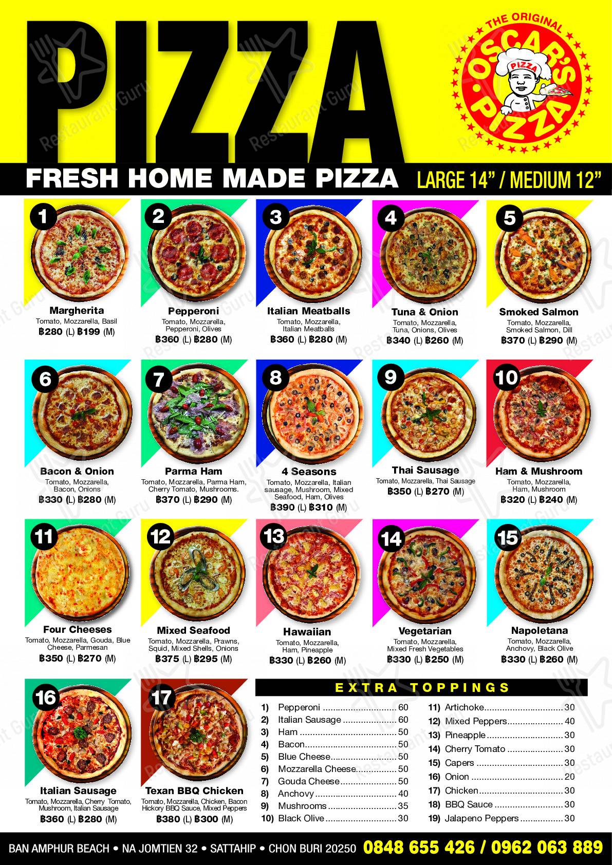 Menu at Oscar's Pizza-Bar, Na Chom Thian, 6