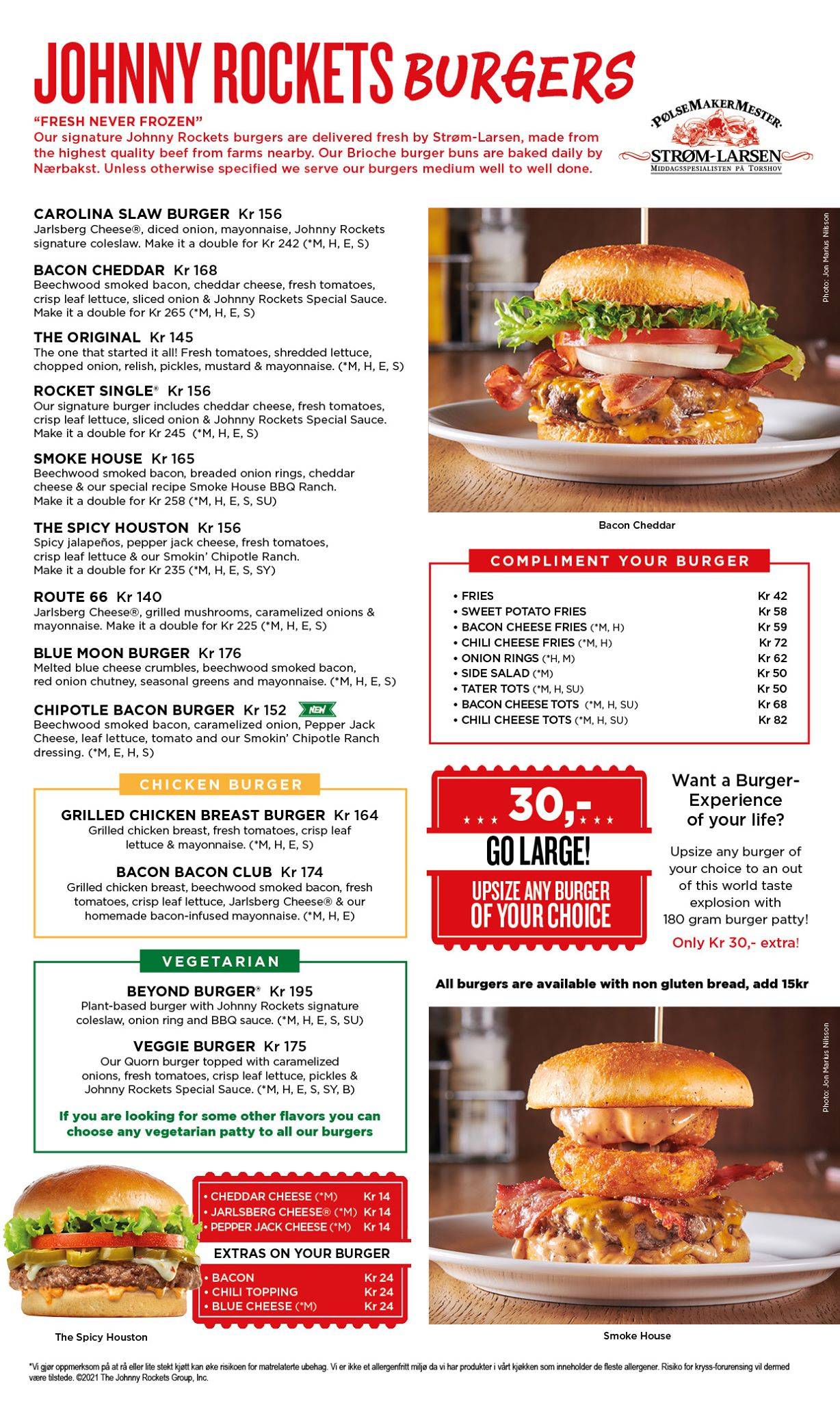 Menu at Johnny Rockets restaurant, Oslo, Storgata 31