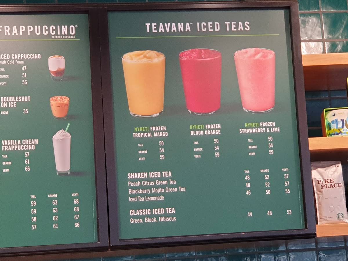 Menu at Starbucks cafe, Oslo, Torggata 17B