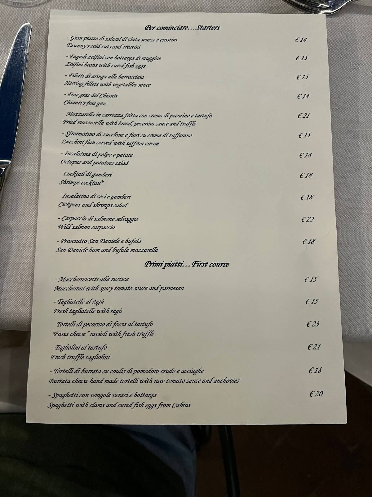 Menu da Osteria delle Tre Panche - Centro Storico ristorante, Firenze ...
