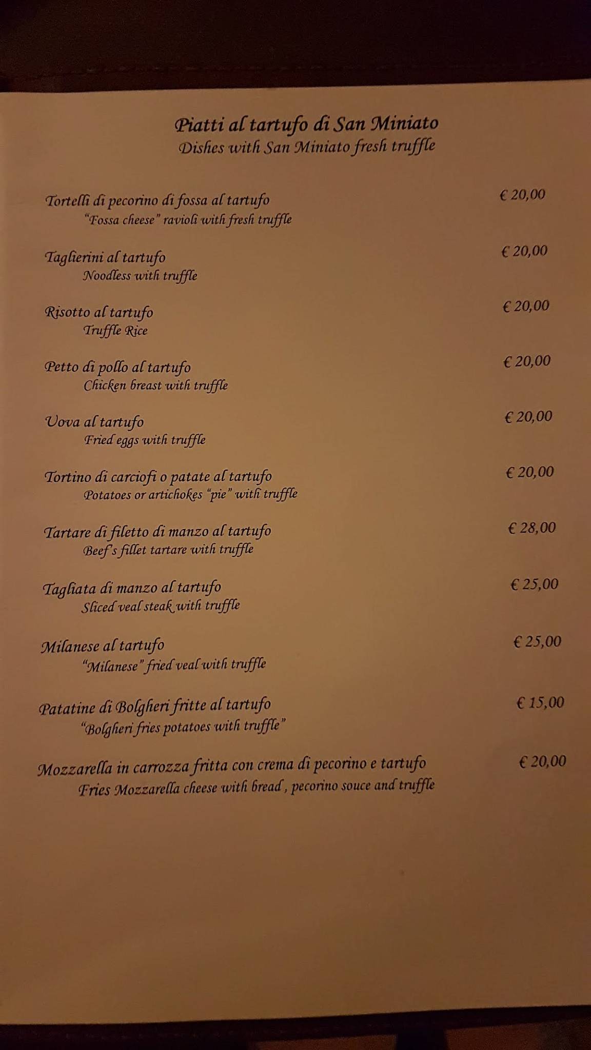 Menu da Osteria delle Tre Panche - Centro Storico ristorante, Firenze ...