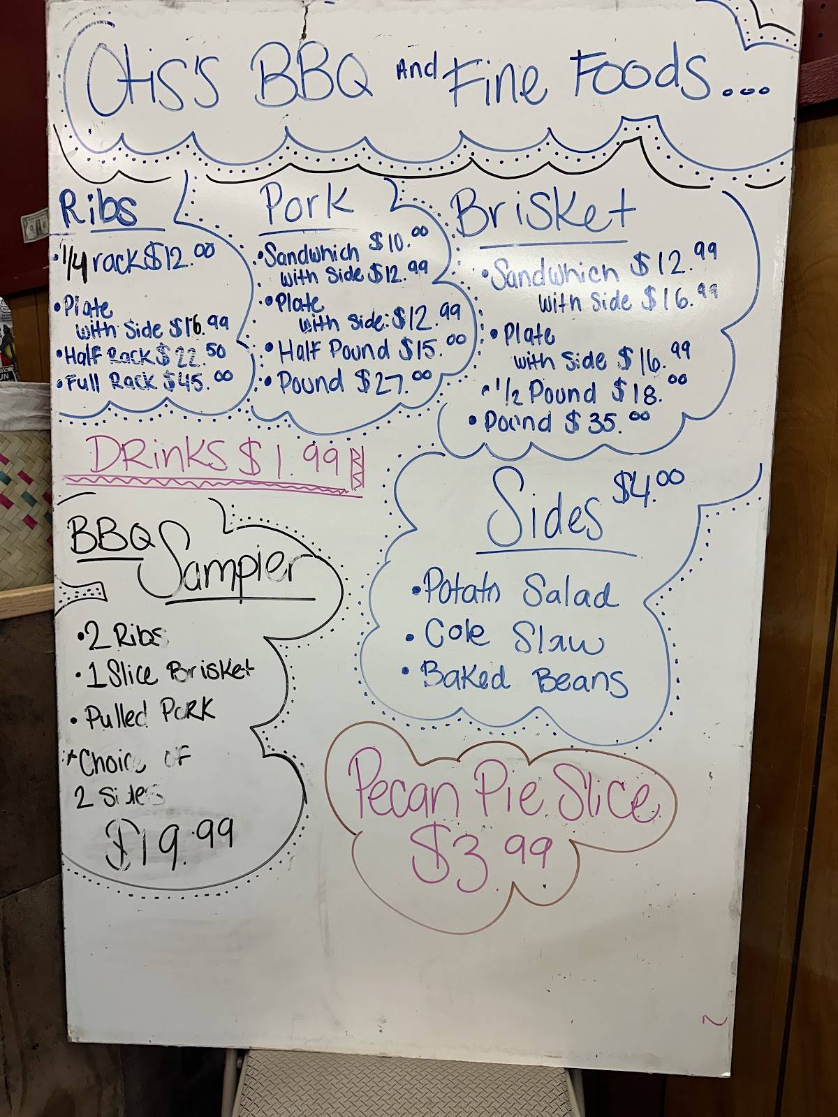 Menu at Otis’s BBQ, Manitou Springs