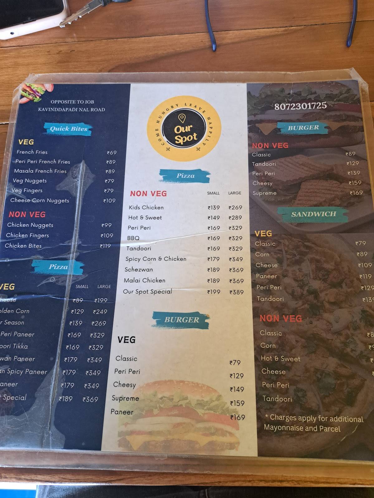 Menu at Our Spot Kavandapadi, India, nal road