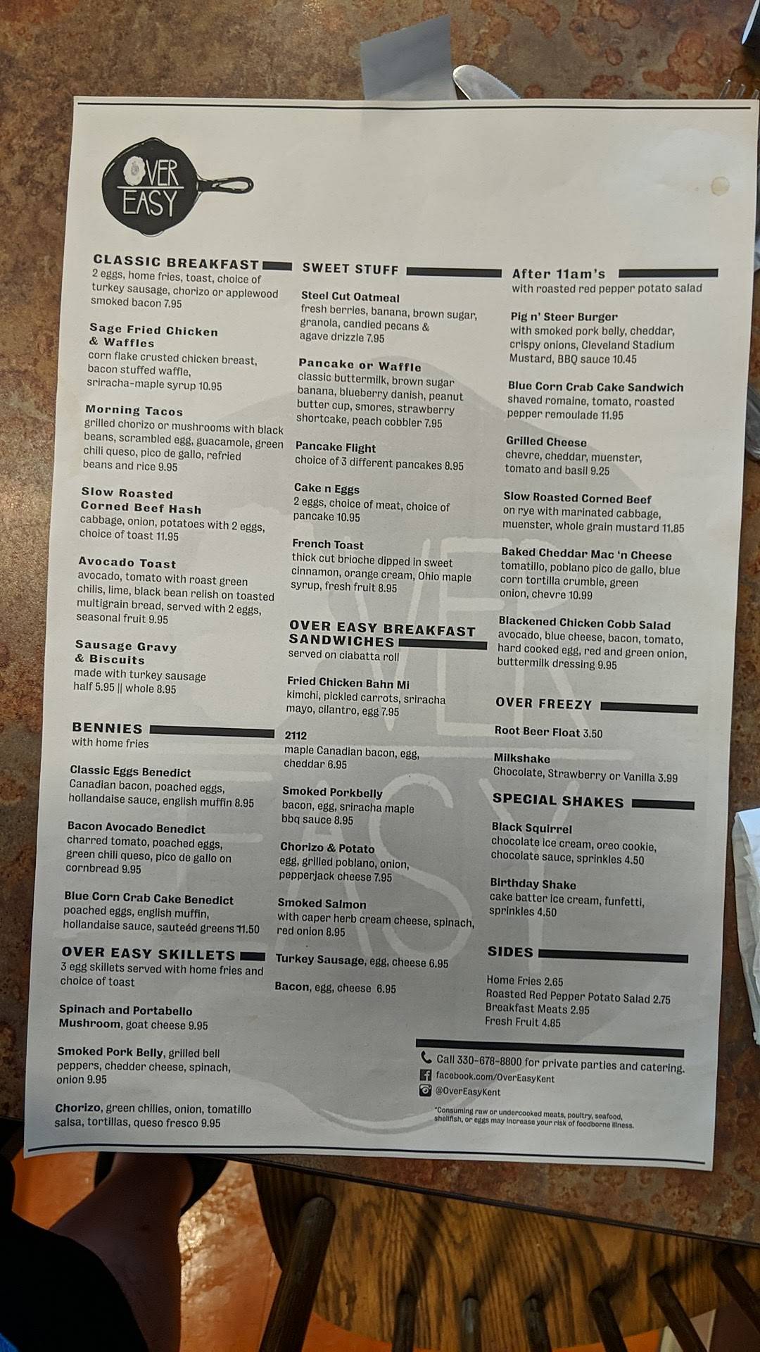 Menu at Over Easy At The Depot restaurant, Kent