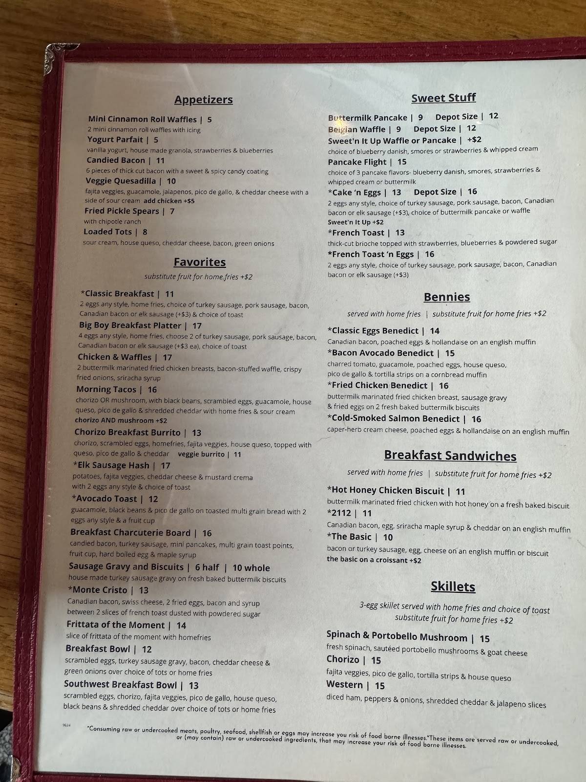 Menu at Over Easy At The Depot restaurant, Kent