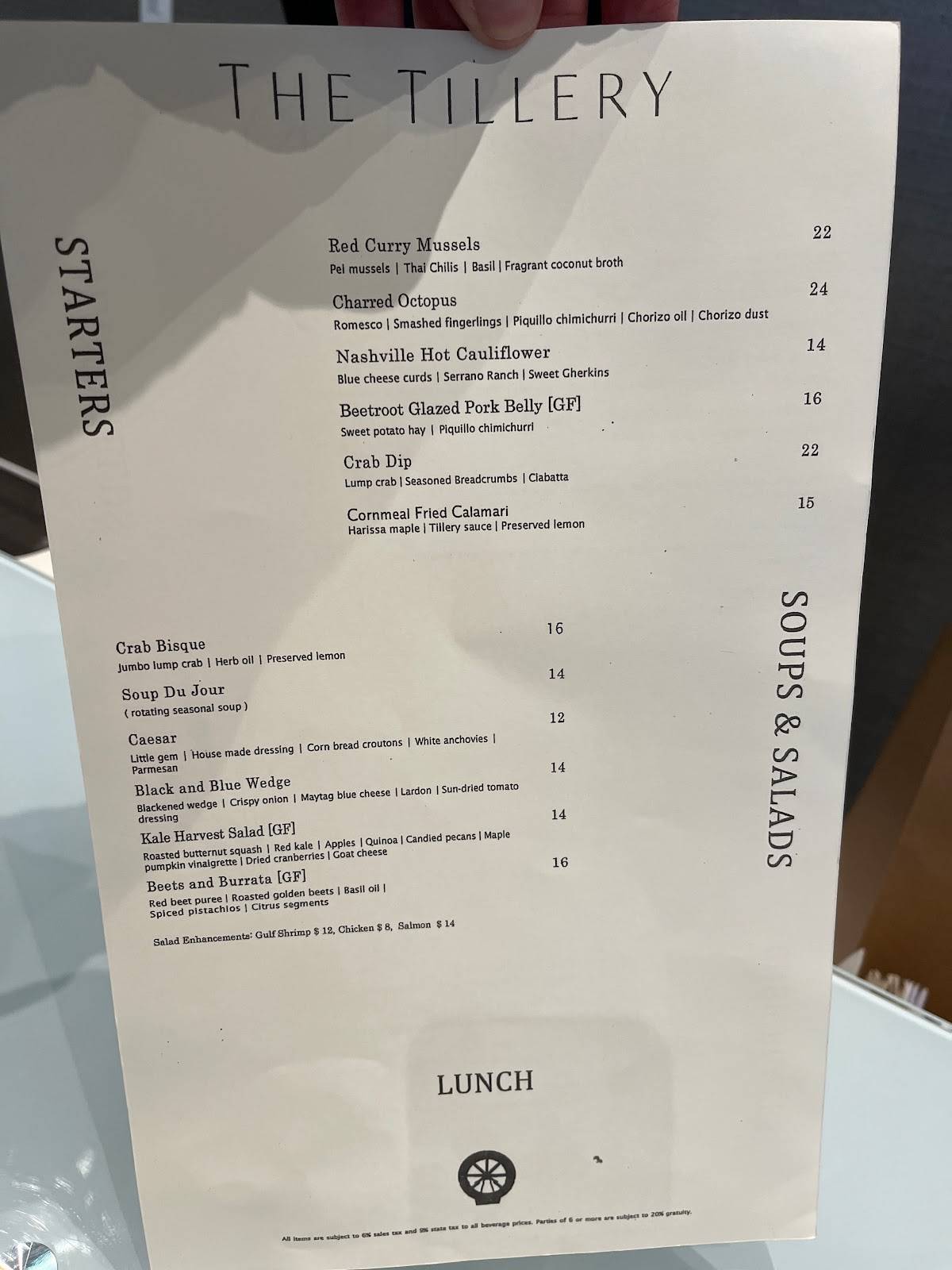 Menu at The Tillery Restaurant & Bar, Owings Mills