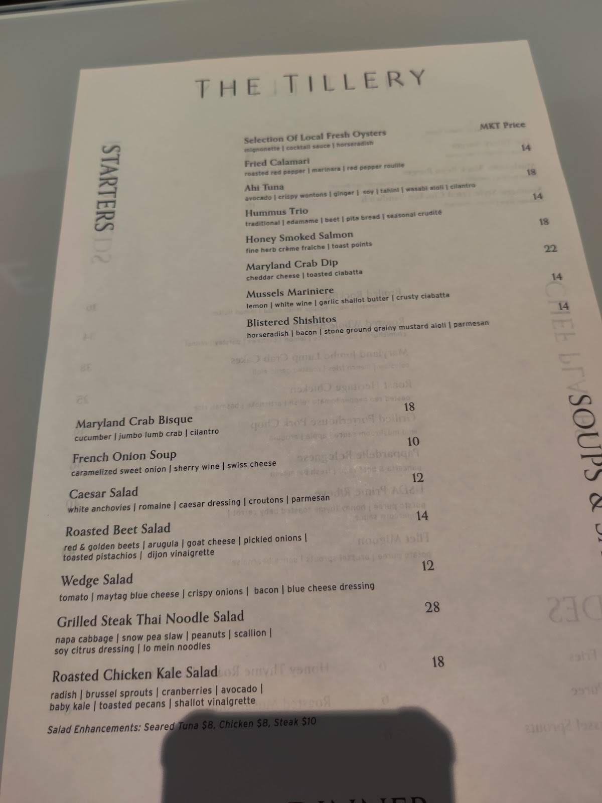 Menu at The Tillery Restaurant & Bar, Owings Mills