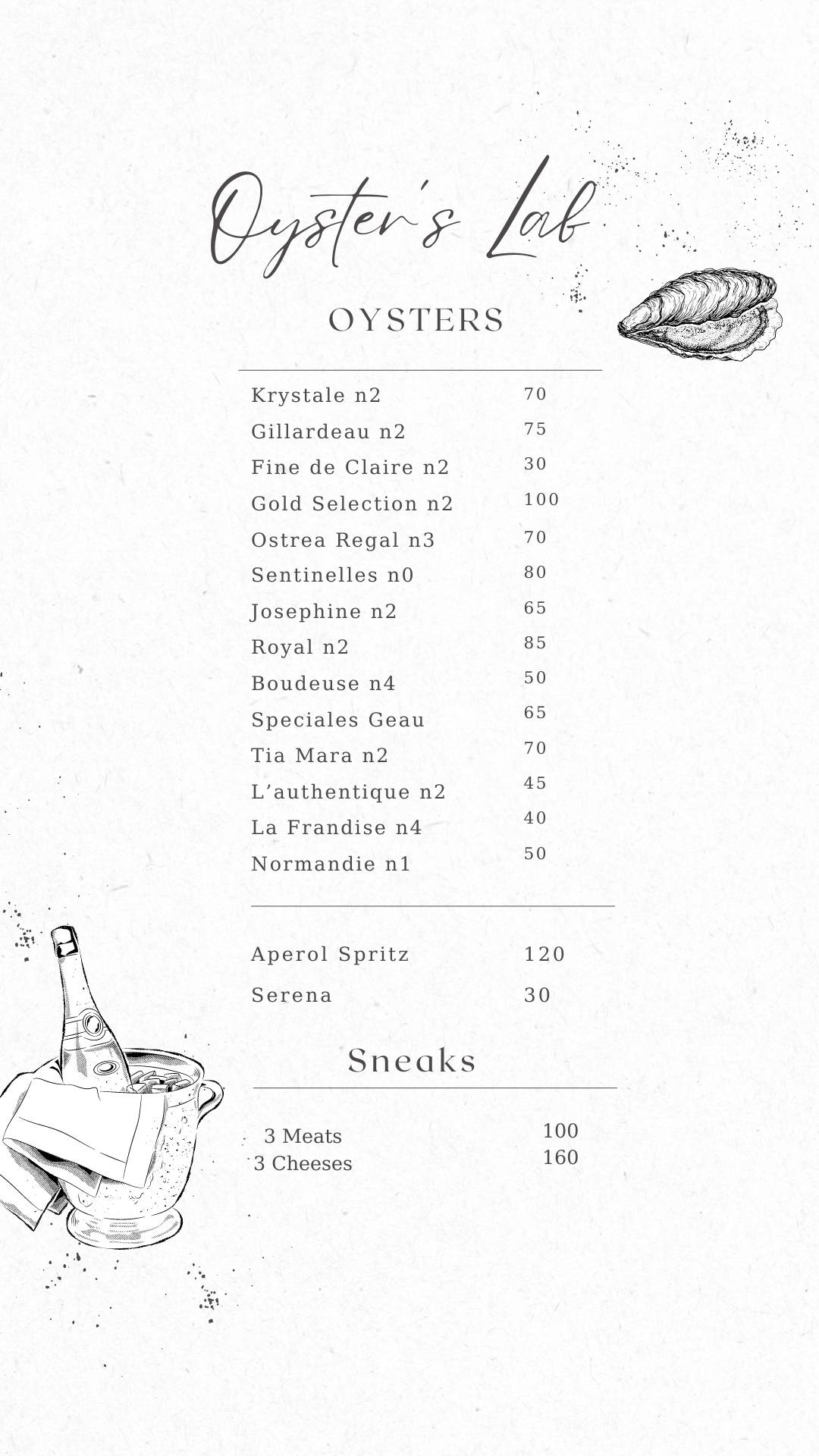 Menu at Oyster's LAB, Chisinau