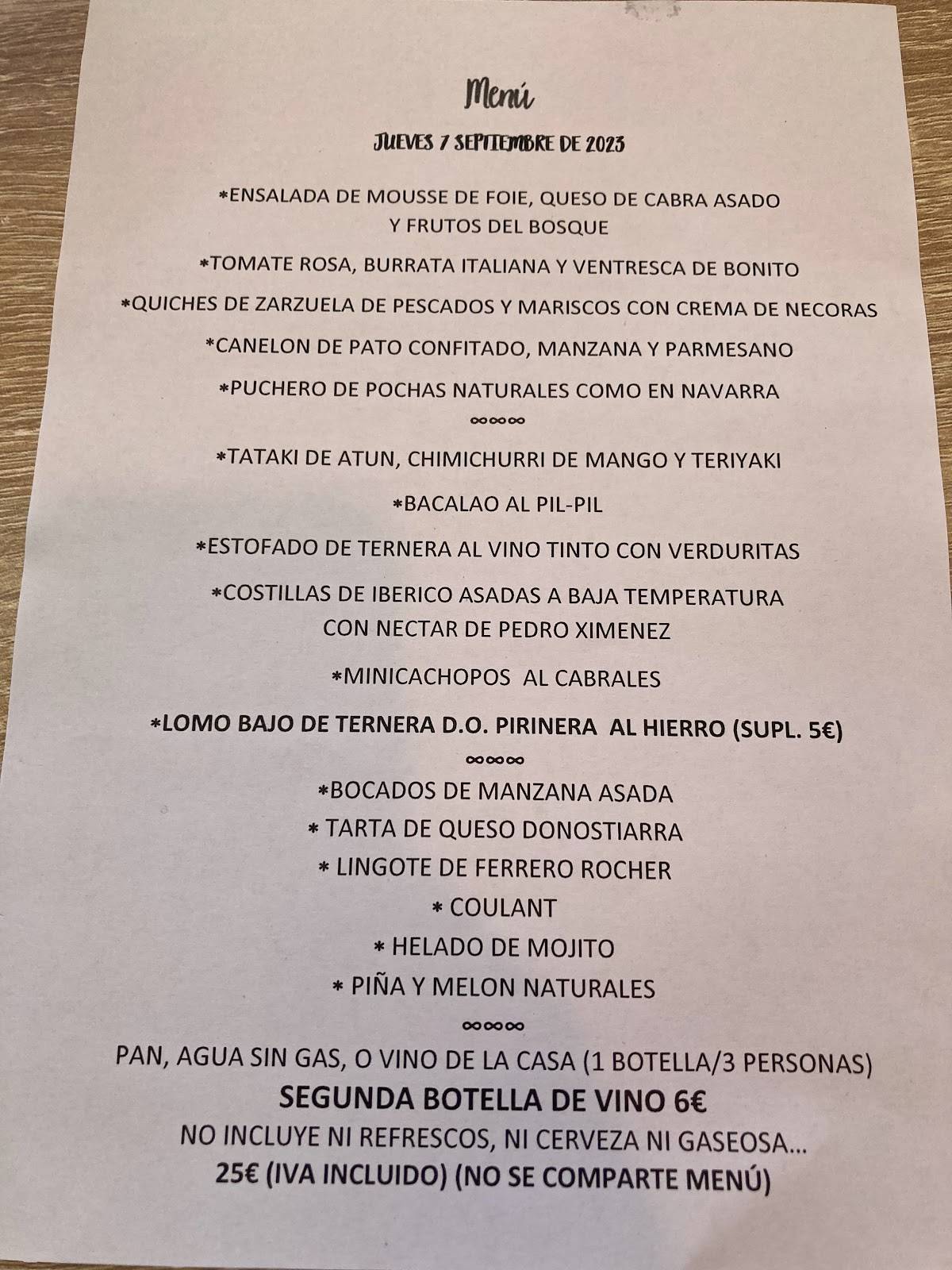 Carta de Restaurante ROSA ROSAE, Jaca