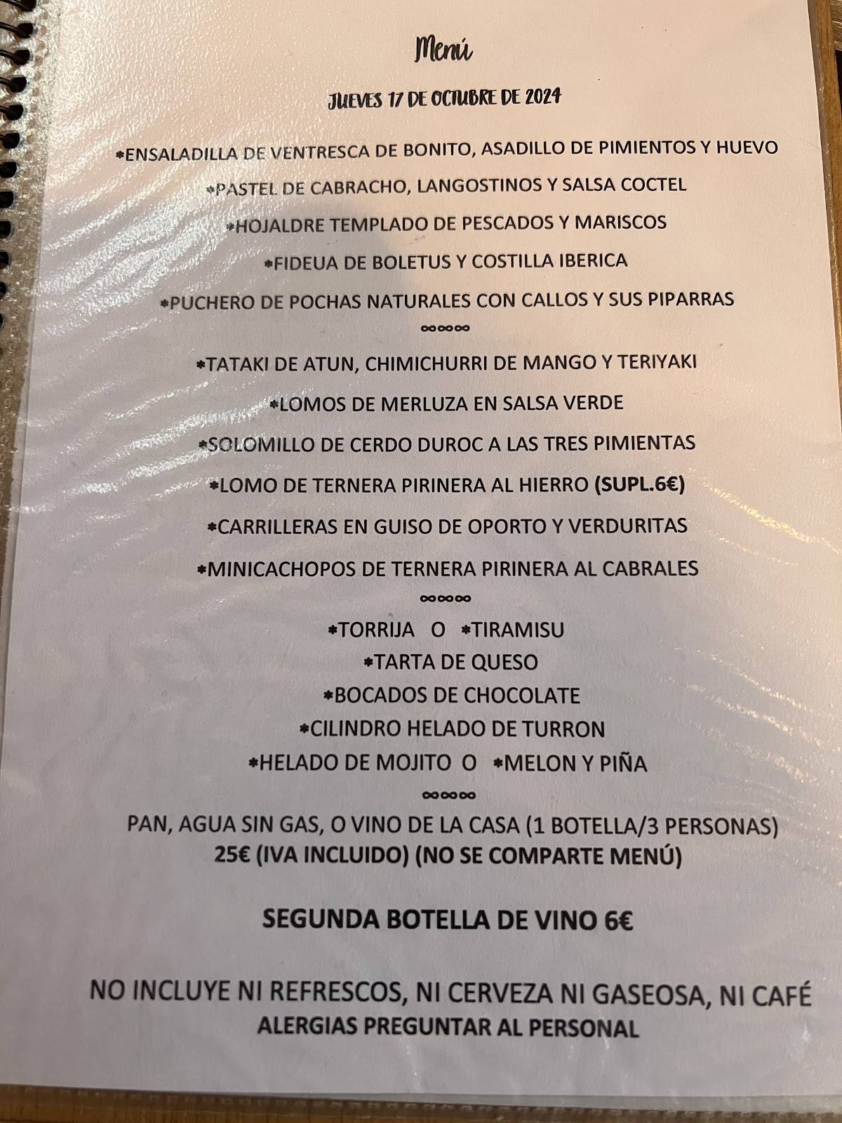 Carta de Restaurante ROSA ROSAE, Jaca