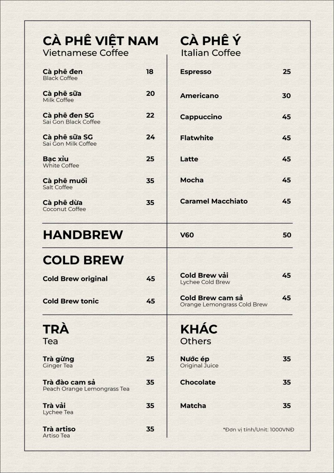 Menu at PASSPORT Coffee Roastery cafe, Da Nang