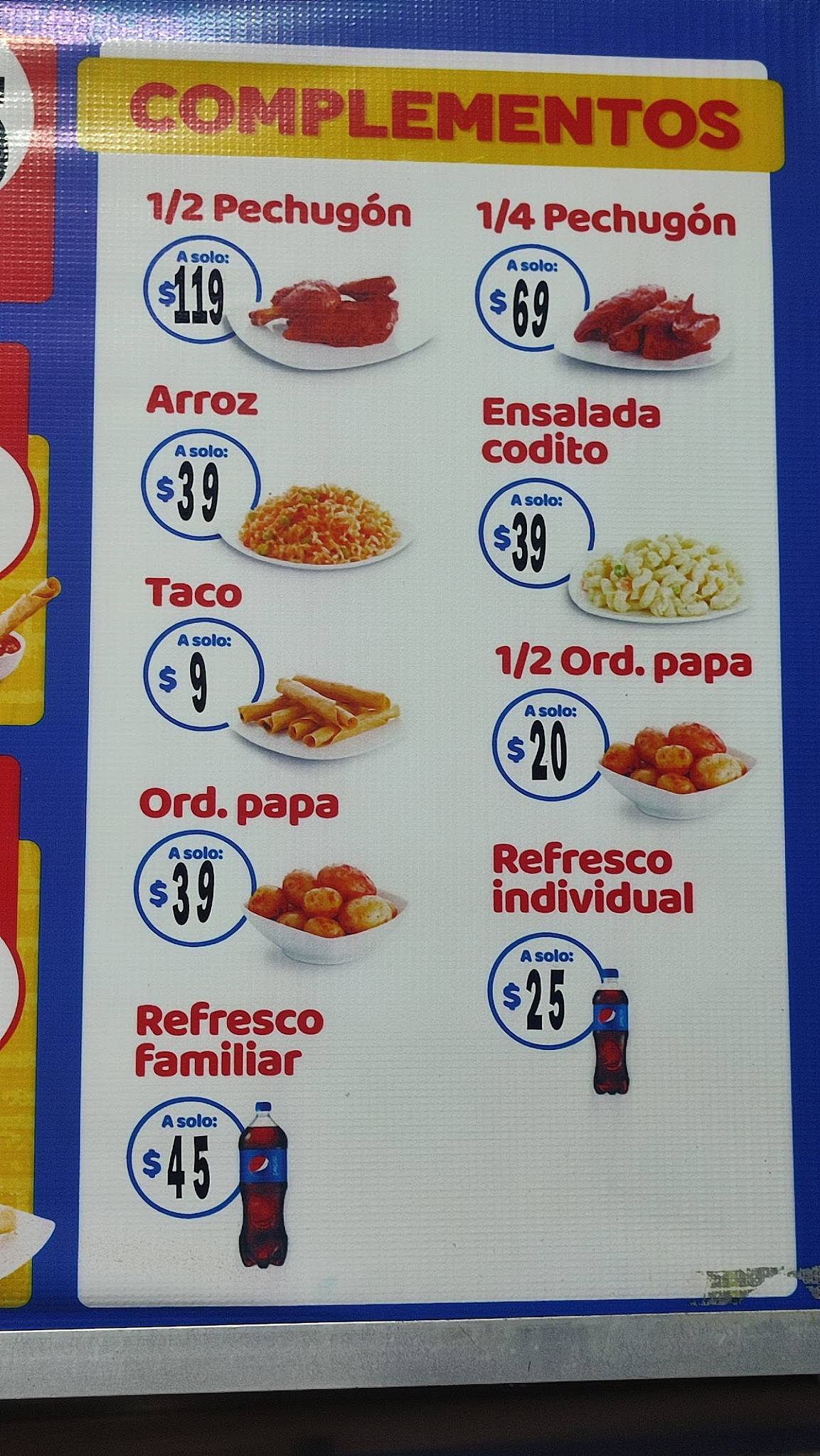 Carta del restaurante PECHUGON (pollo para llevar, Chicken to go), Cabo ...