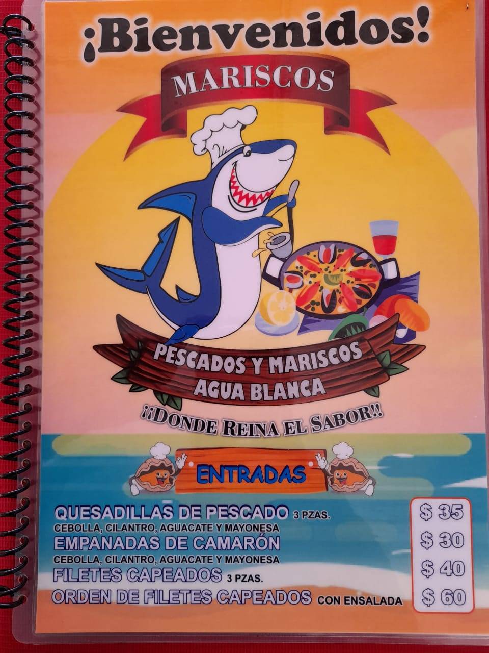 Carta de PESCADOS Y MARISCOS "AGUA BLANCA" (FILETES, EMPANADAS ...