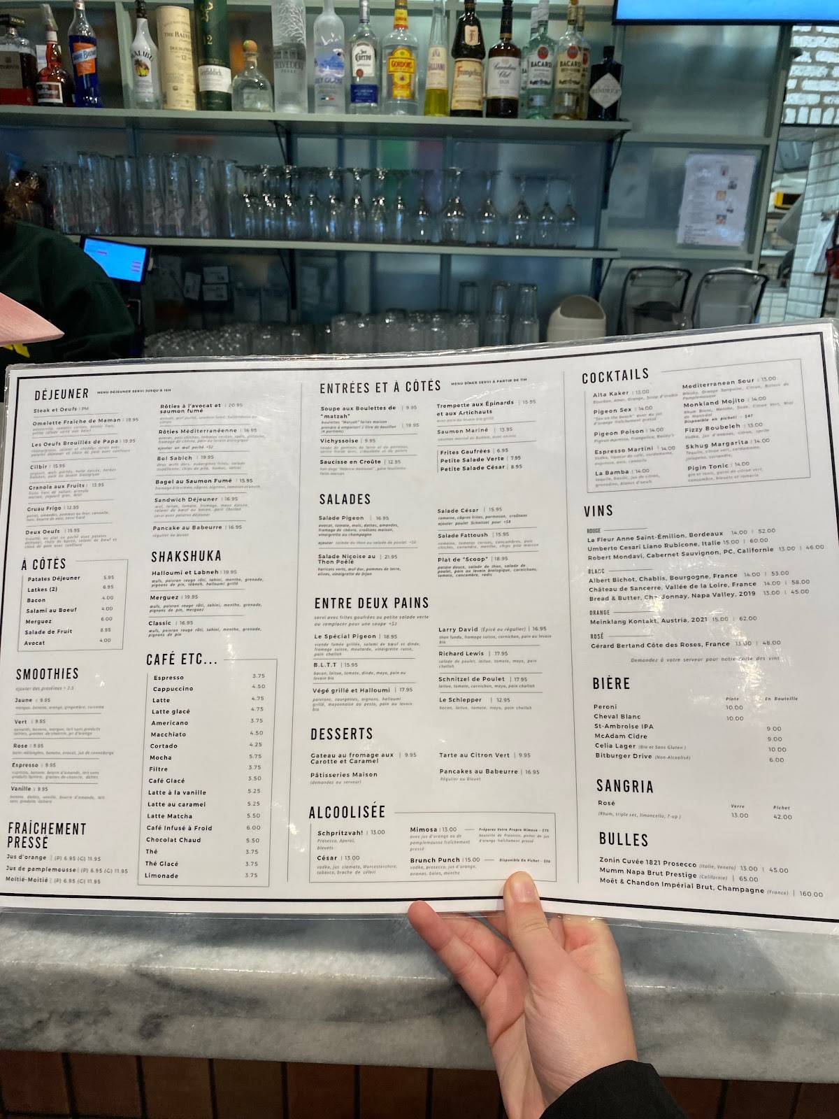 Menu at PIGEON CAFÉ, Montréal, Monkland Ave