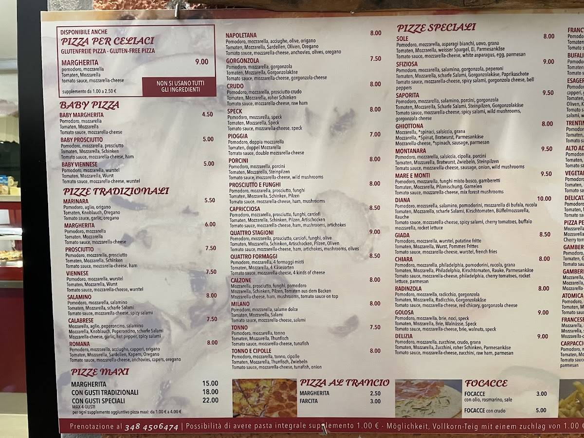 Menu at PIZZA X TE restaurant, Bezzecca