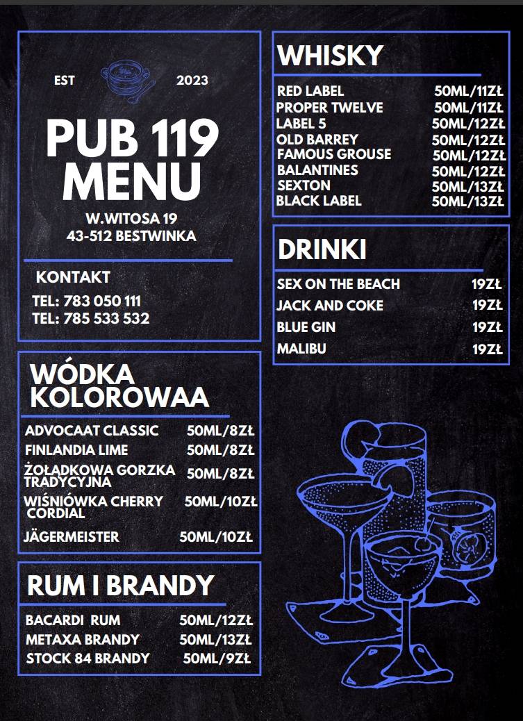 Menu at PUB 119, Bestwinka
