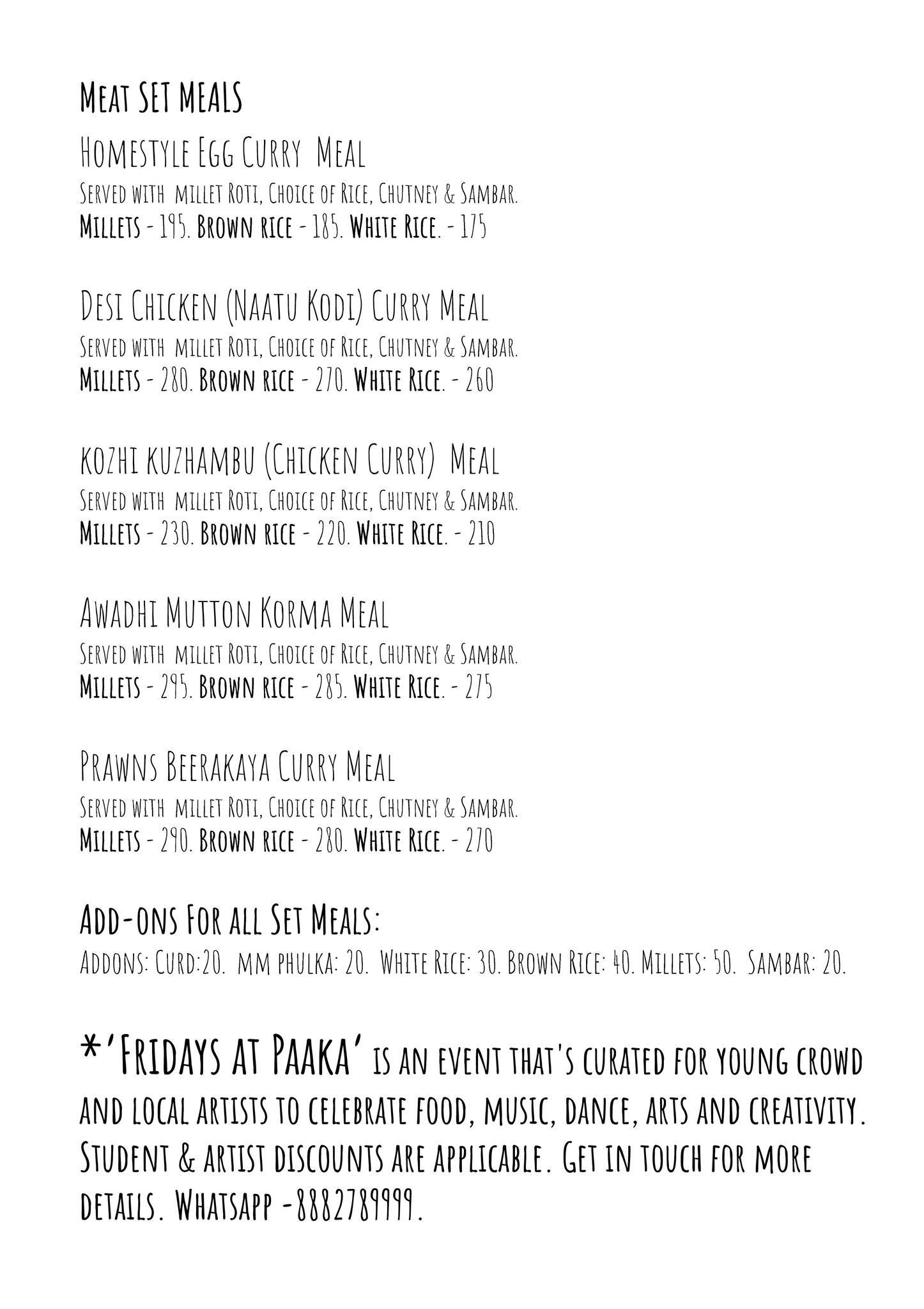 Menu at Paaka Organic Cafe, Hyderabad, Nallagandla - Tellapur Rd