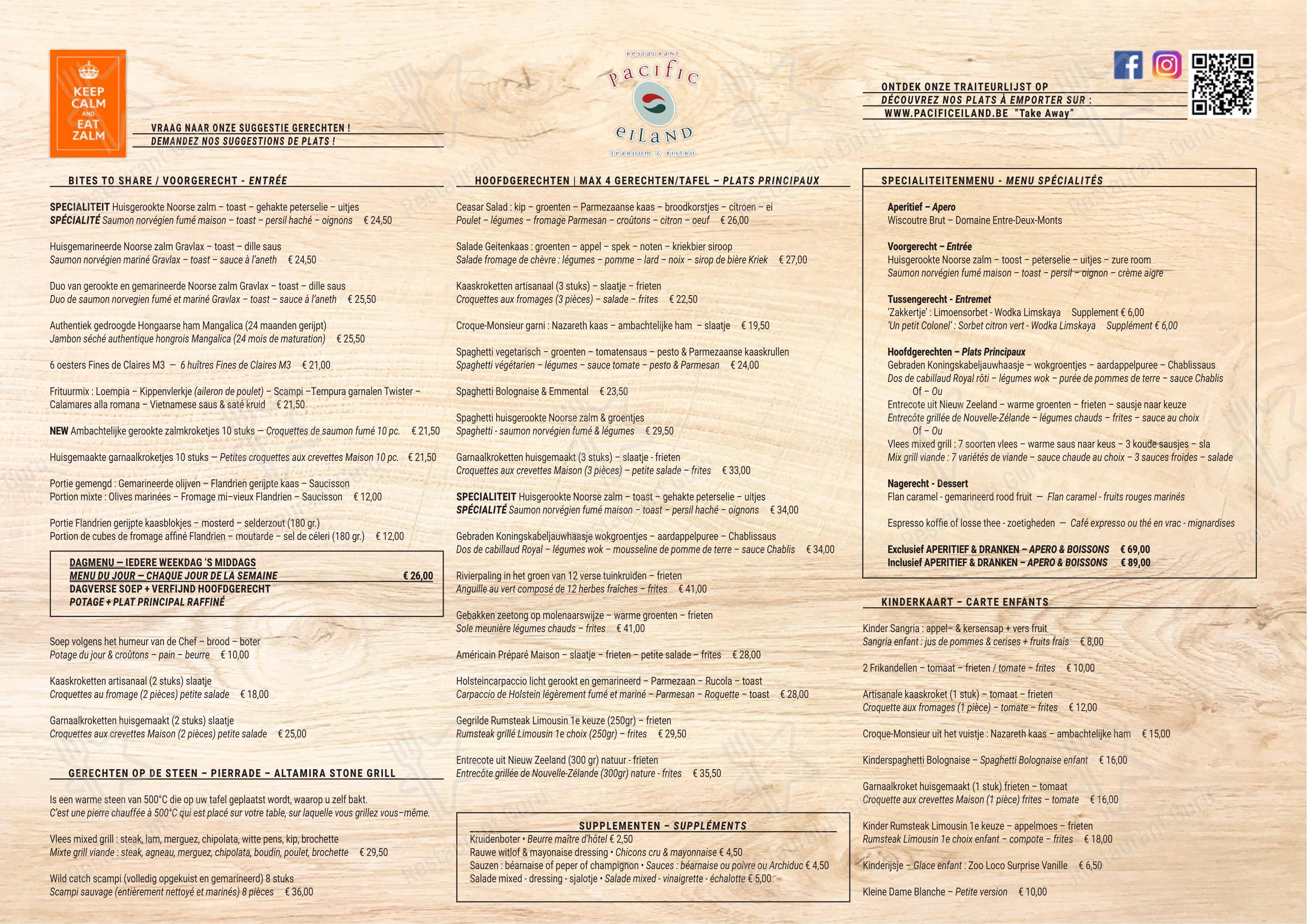 Menu at Pacific Eiland Restaurant, Ypres