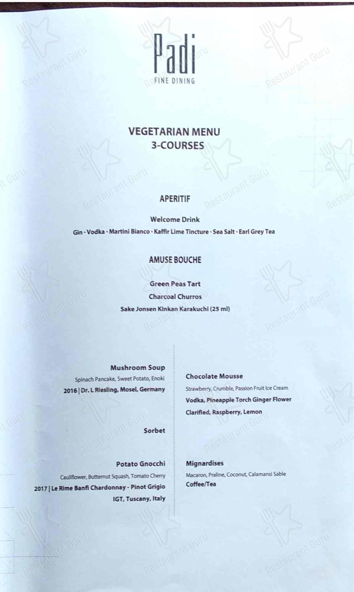 Menu at Padi Fine Dining restaurant, Petulu, Padi Fine Dining