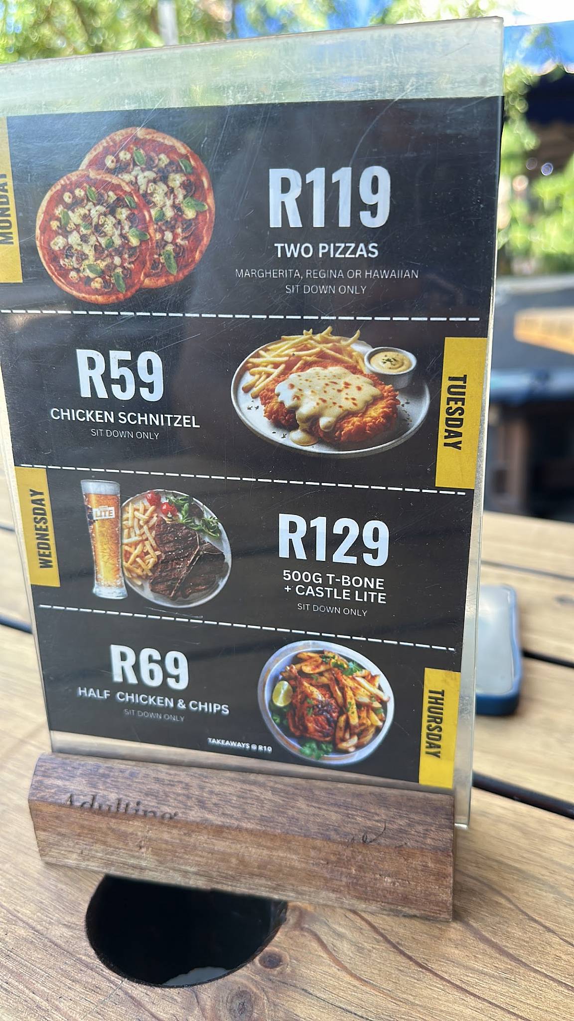 Menu at Padstal pub & bar, Pretoria
