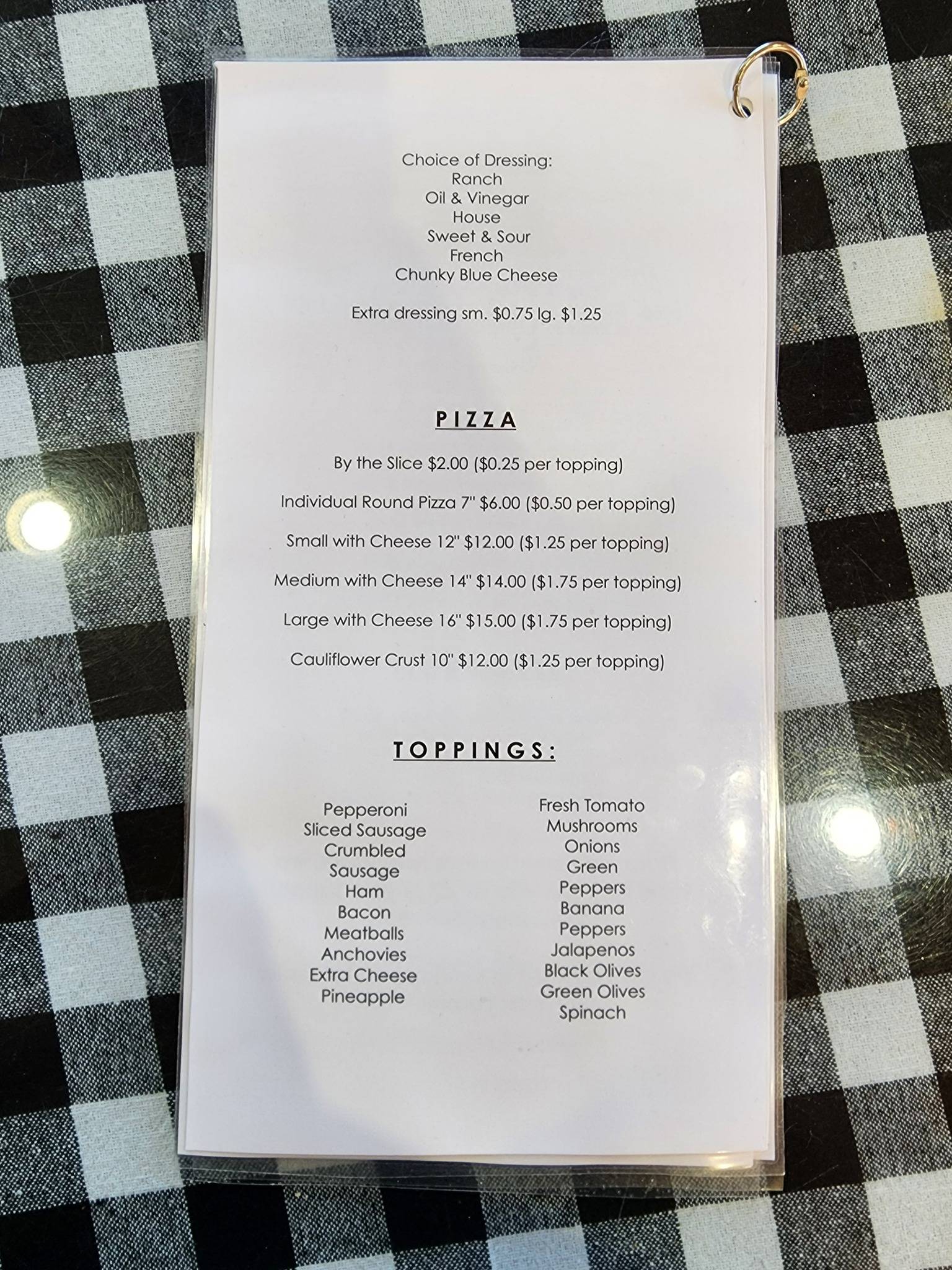 Menu at Paesano Pizza pizzeria, Brockway
