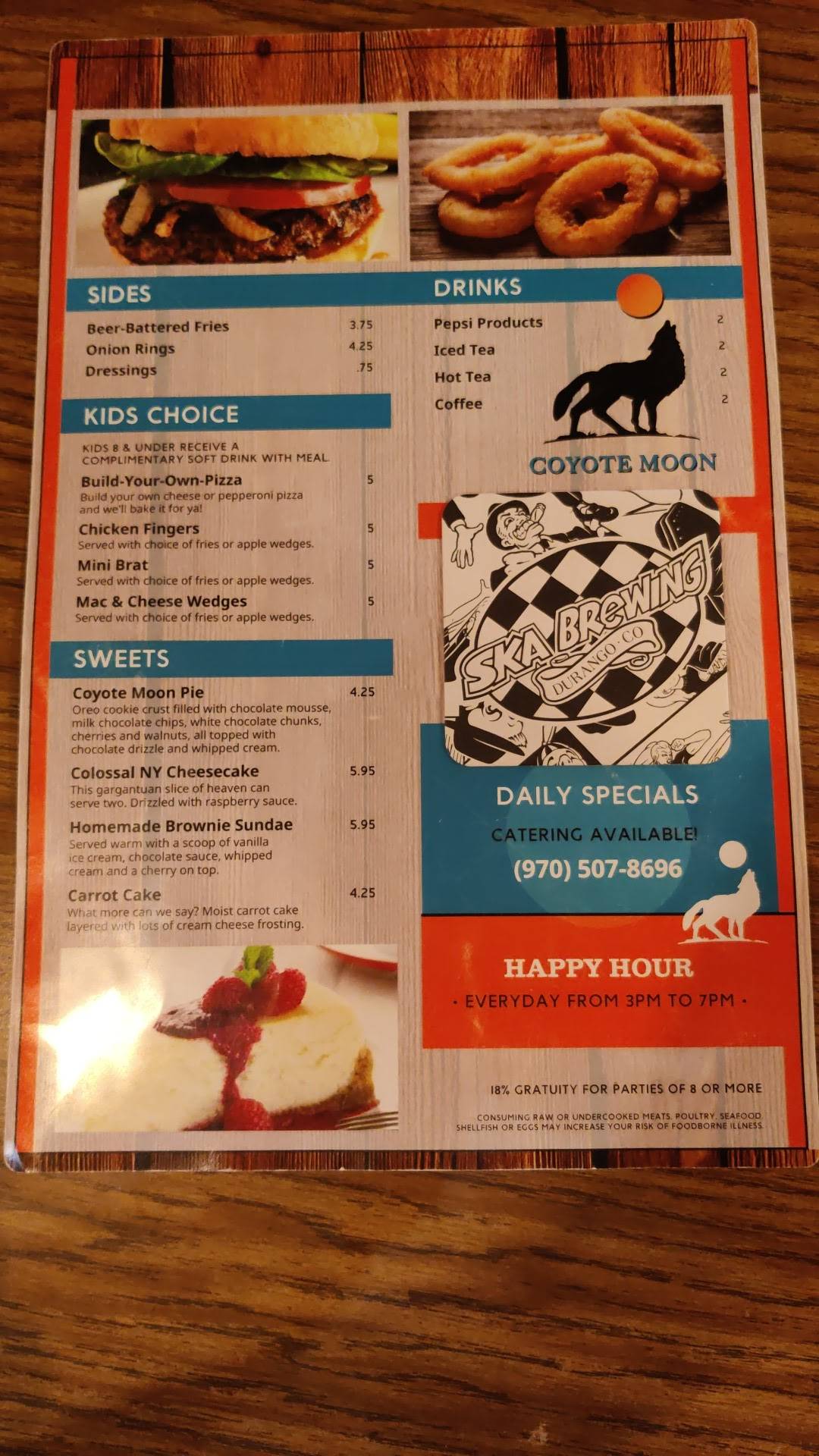 Menu at Coyote Moon Lounge pub & bar, Pagosa Springs