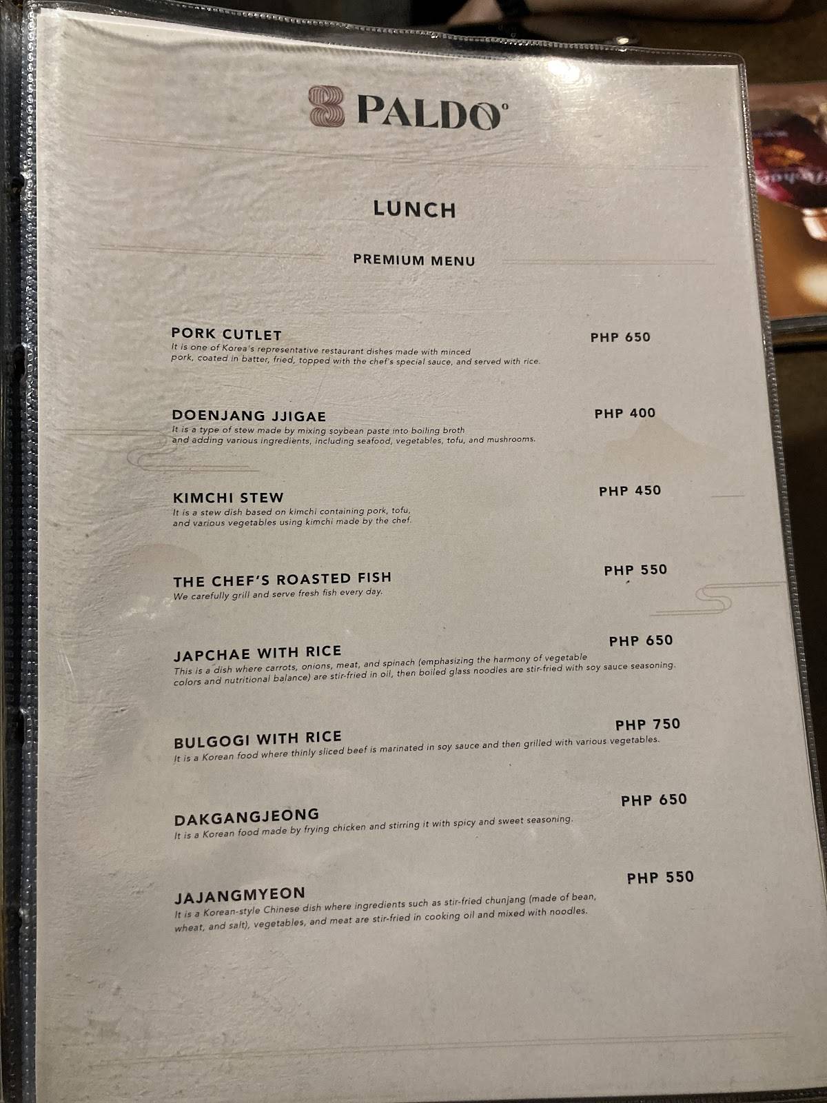 Menu at Paldo Restaurant, Quezon City