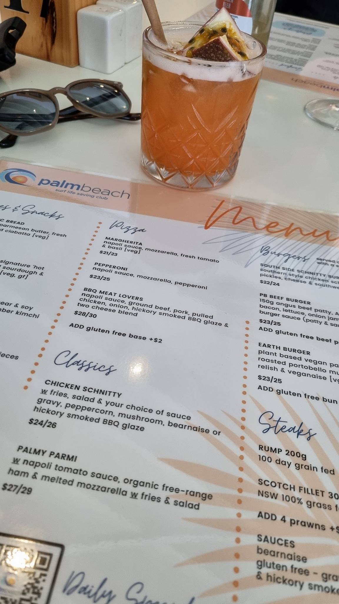 Menu at Palm Beach Surf Club, Palm Beach