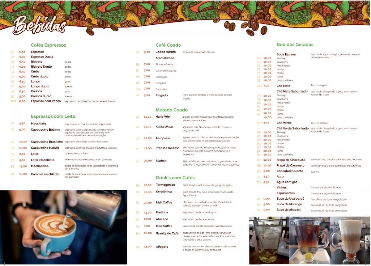 Menu em Harufo Café, Palmas