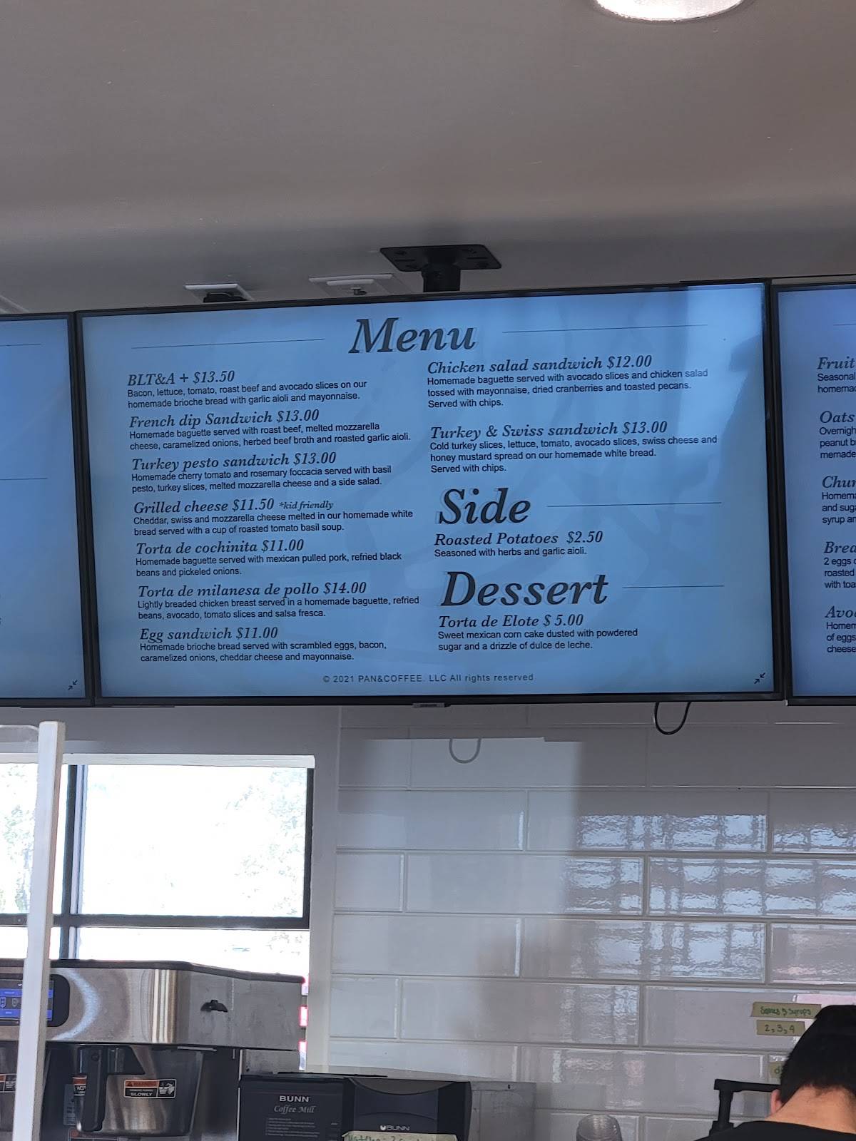 Menu at Pan & Coffee cafe, San Antonio