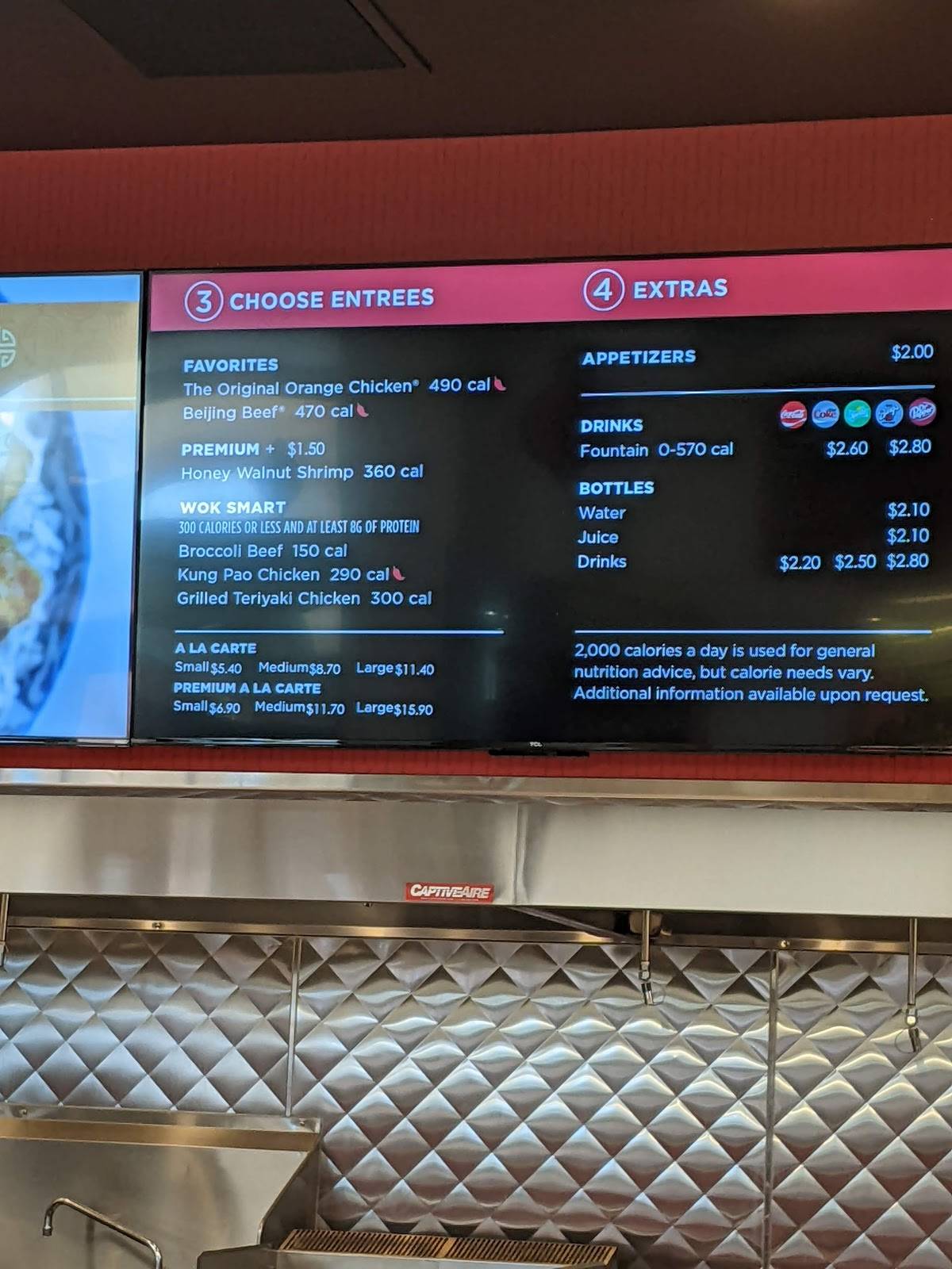 Menu at Panda Express fast food, Schofield Barracks, 694 McCornack Rd