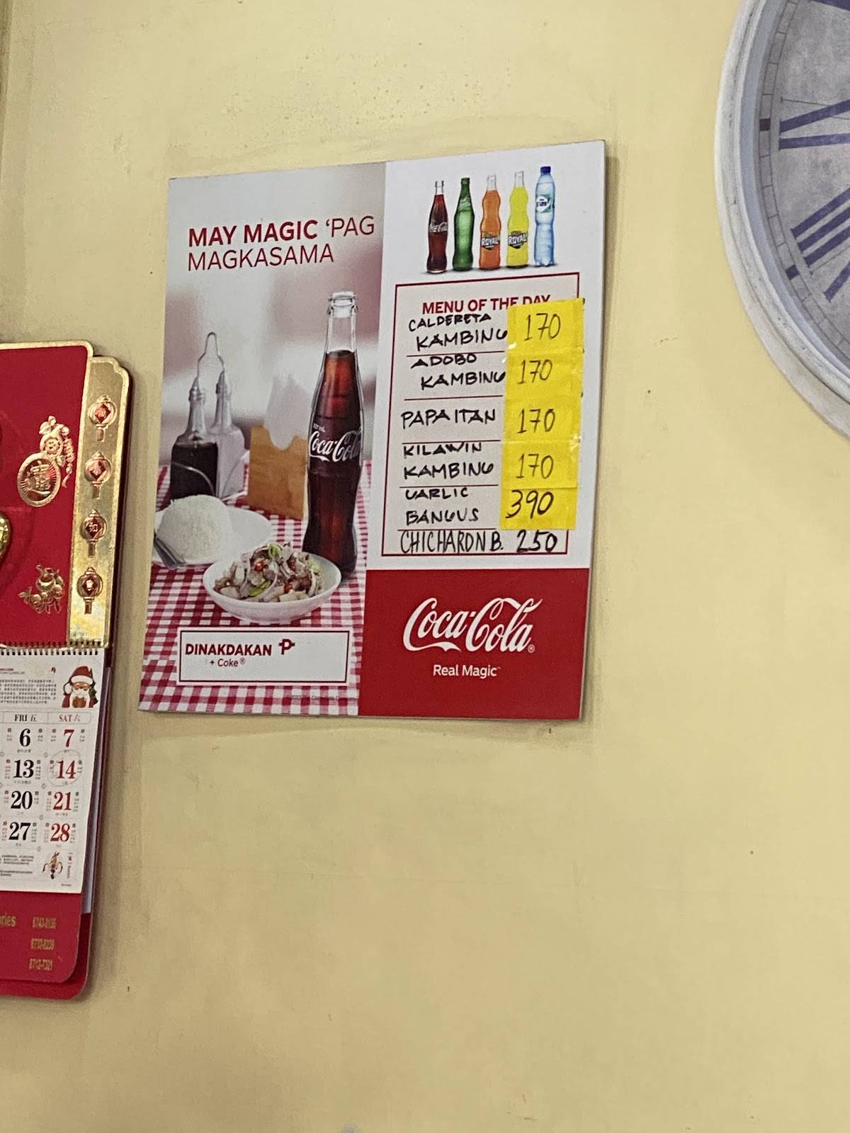 Menu at Pandos Eatery and Fernando's Kambingan restaurant, Quezon City