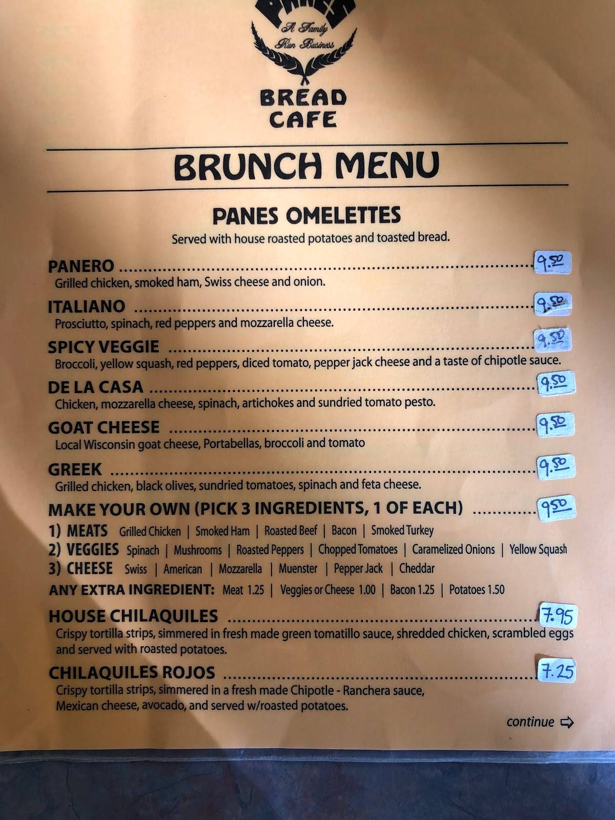 Menu at Panes Bread Cafe, Chicago