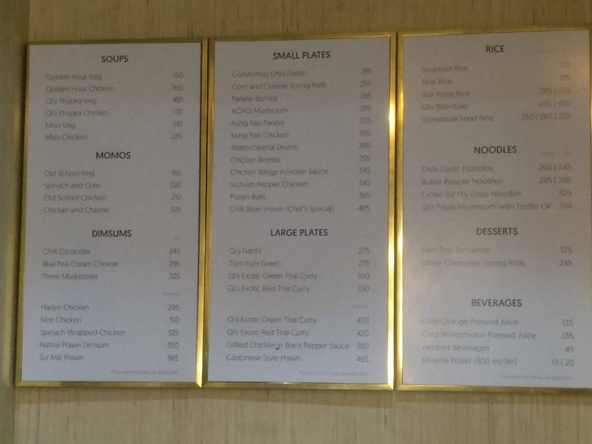 Menu at Qi Pan Asian, Taleigao