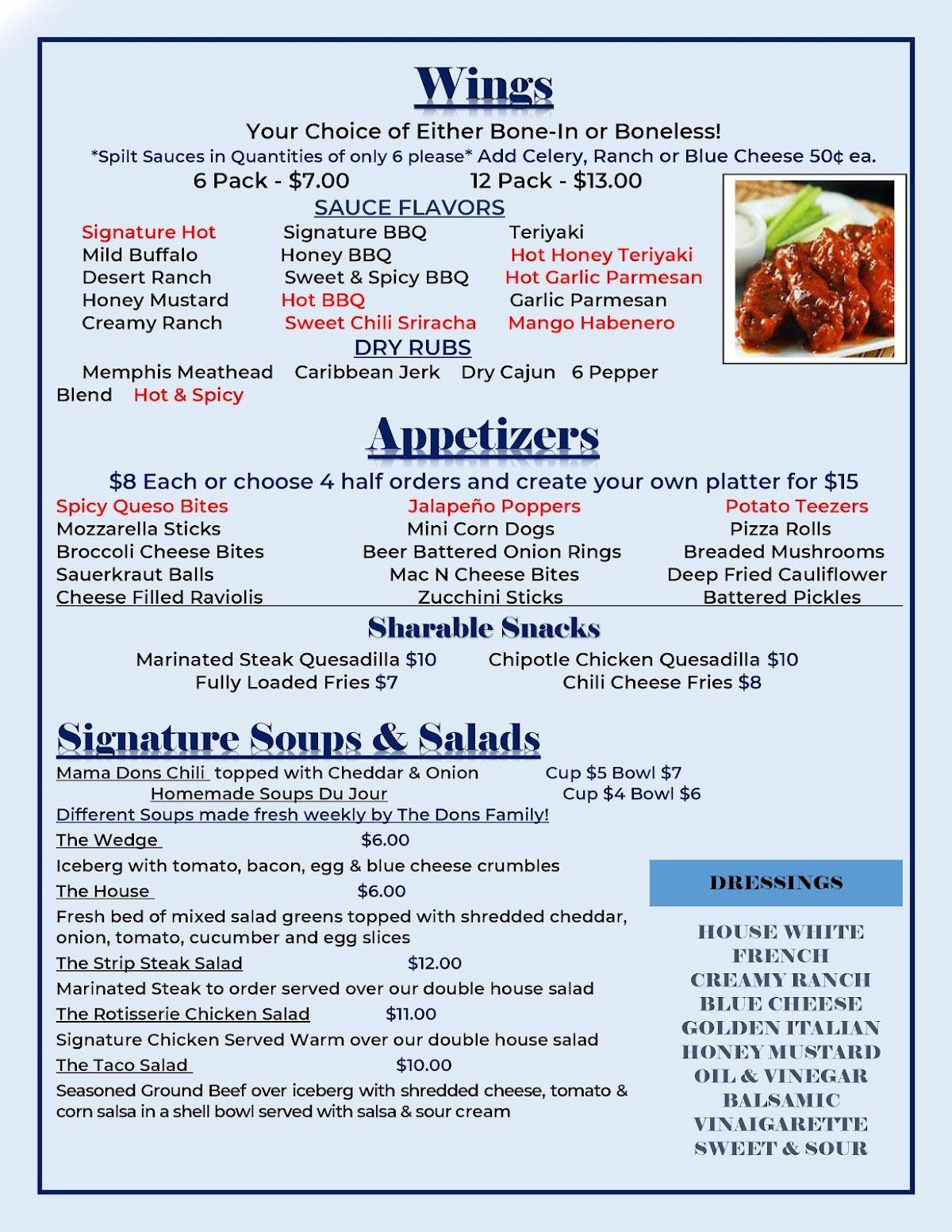 Menu at Papa Don's Pub, Akron