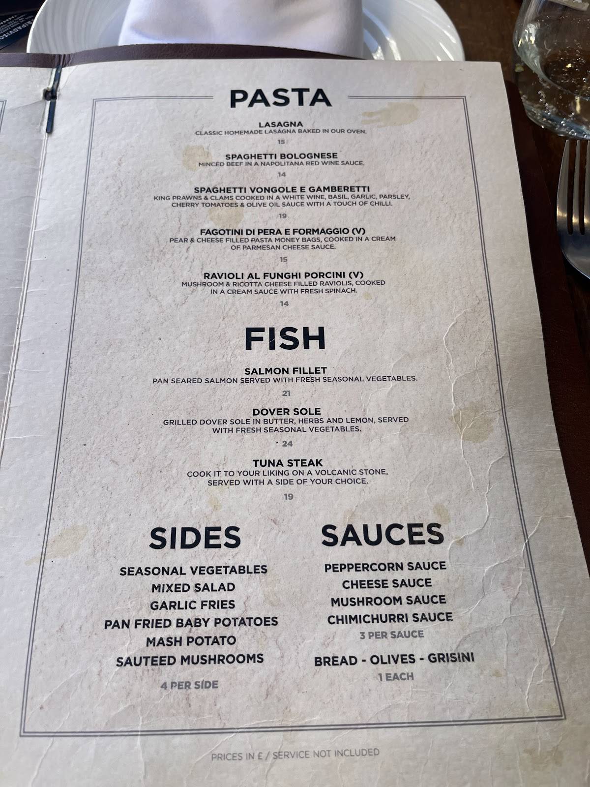 Menu at Paparazzi Steakhouse, Gibraltar