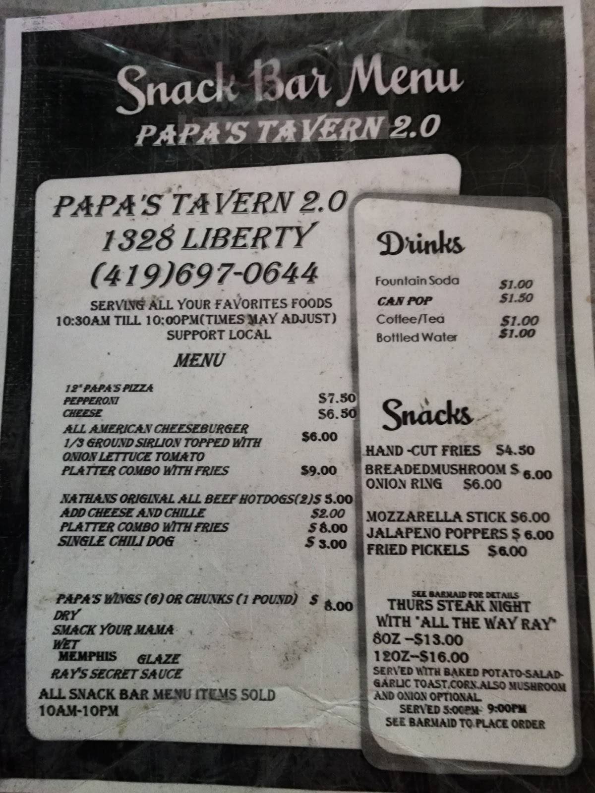 Menu at Papa's Tavern pub & bar, Toledo