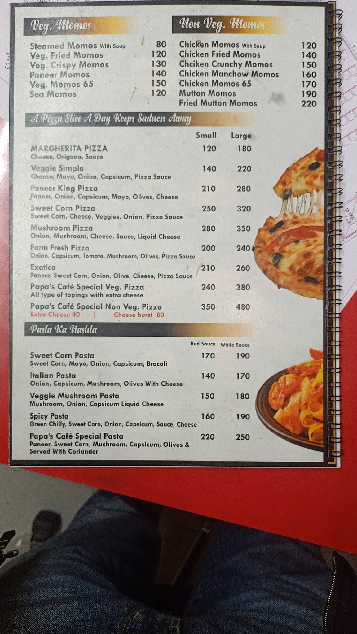 Menu at Papa's cafe, Shimla