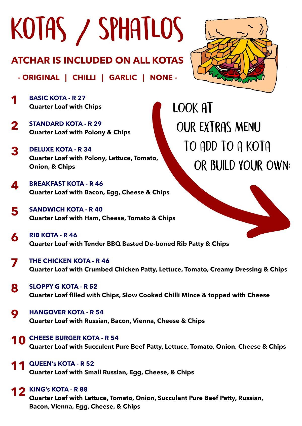 Menu at Pappa G's Kota Kings restaurant, Pretoria