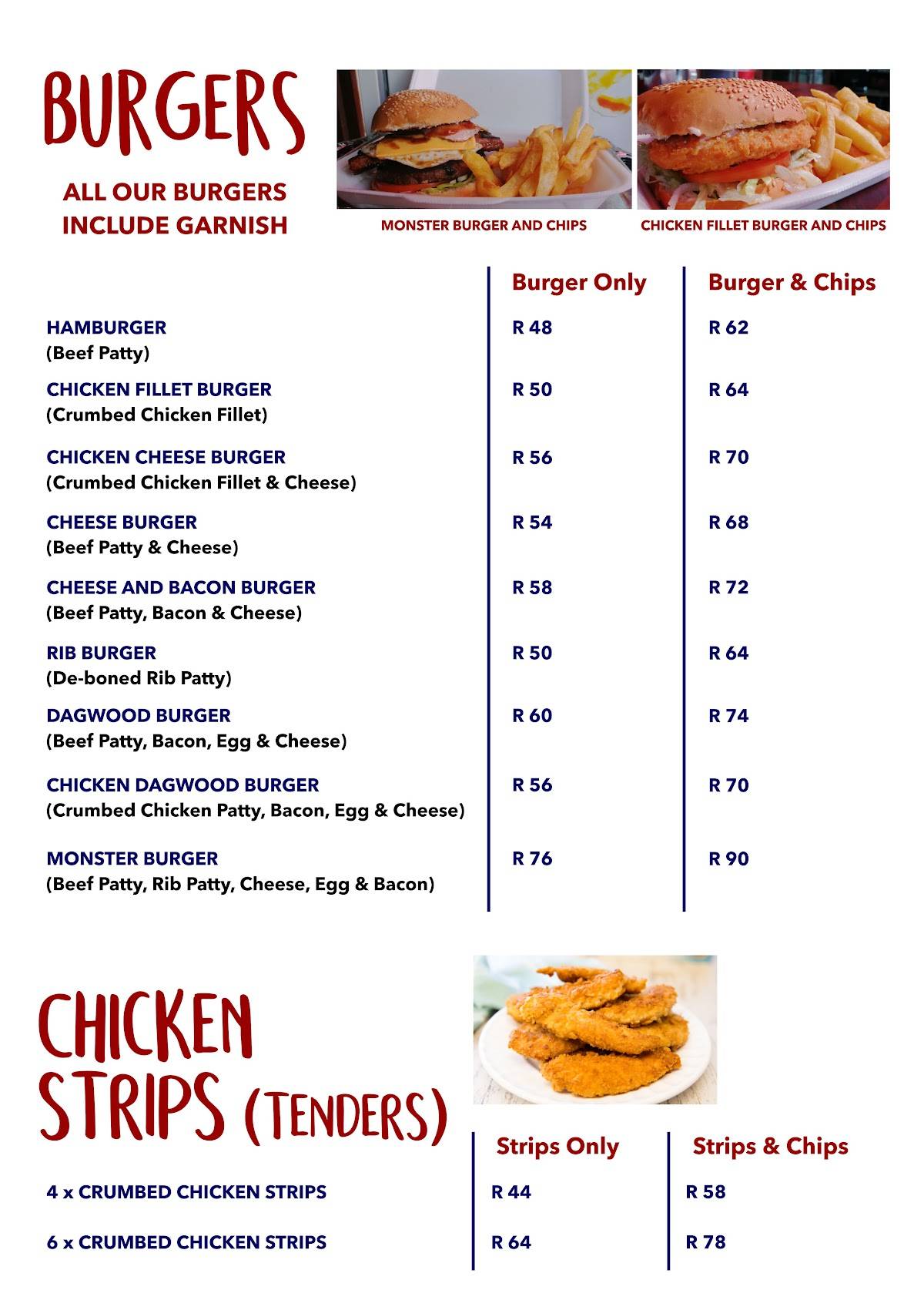 Menu at Pappa G's Kota Kings restaurant, Pretoria