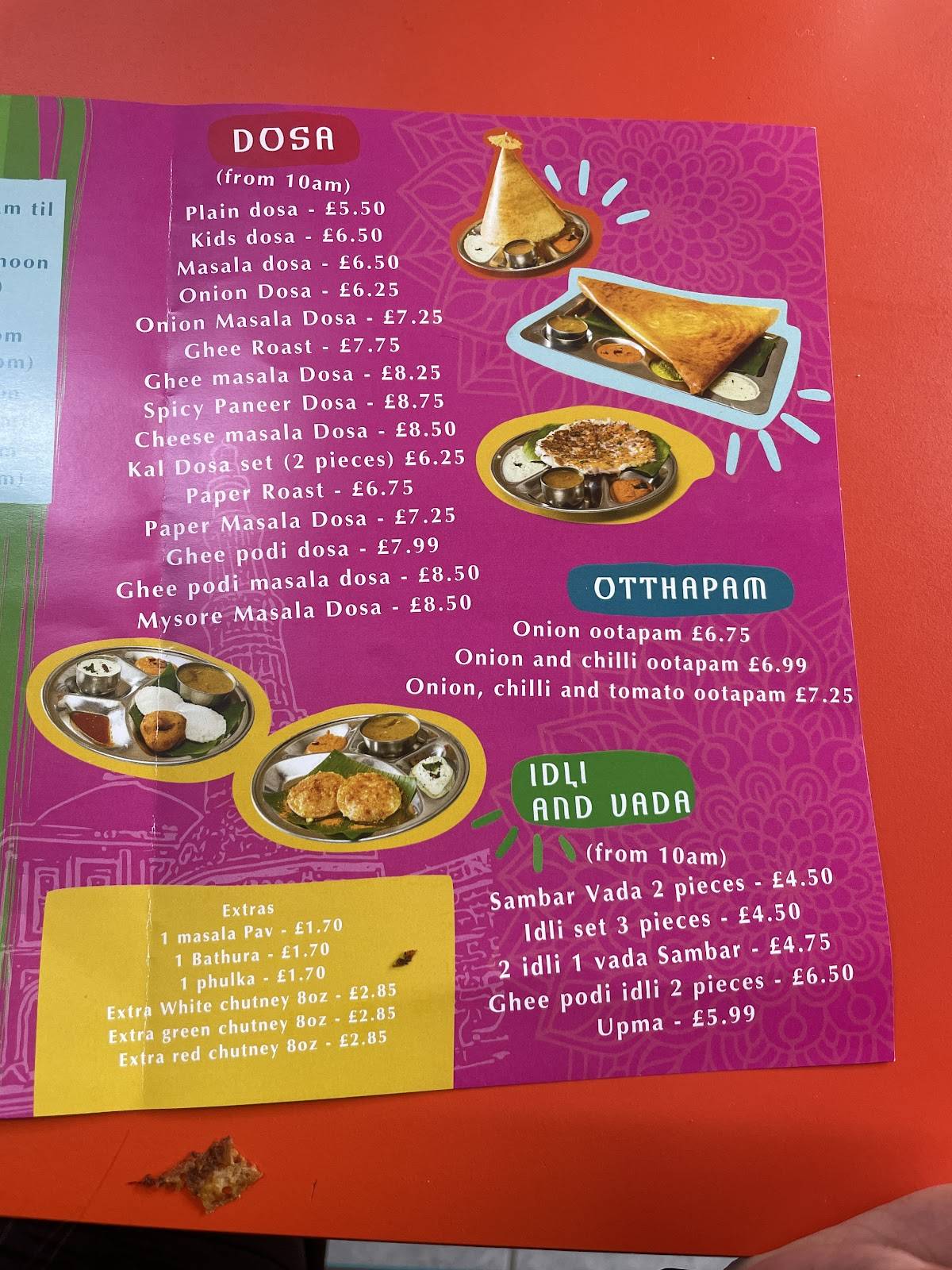 Menu at Pappu Dosa restaurant, Bristol