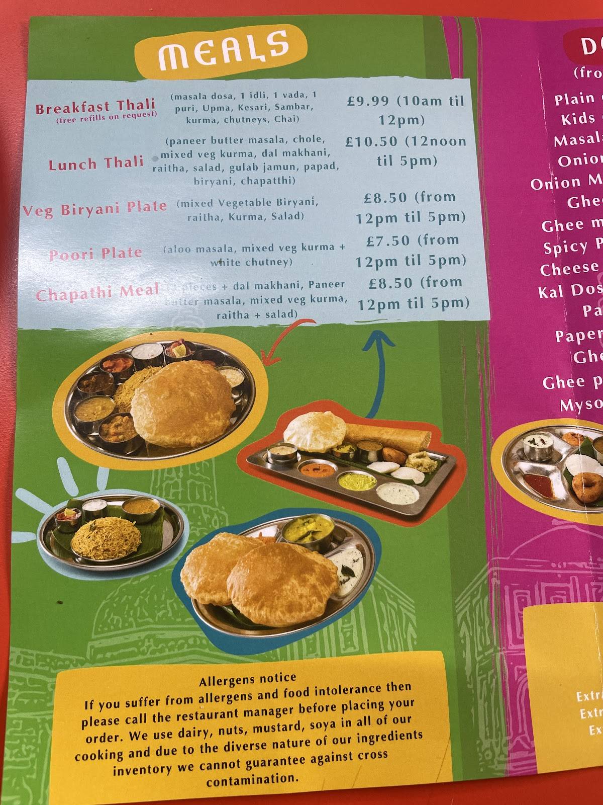 Menu at Pappu Dosa restaurant, Bristol