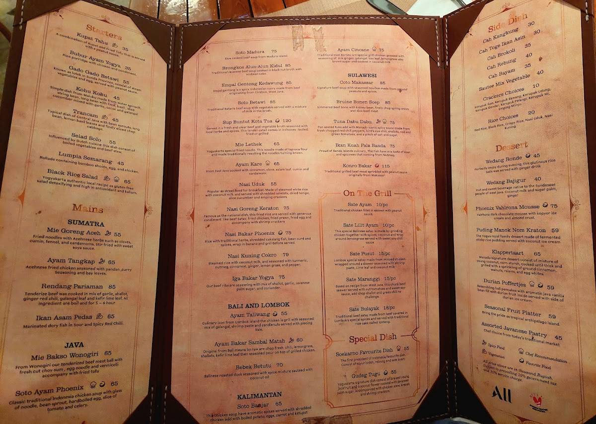 Menu at Paprika Restaurant, Yogyakarta, The Phoenix Hotel Yogyakarta ...