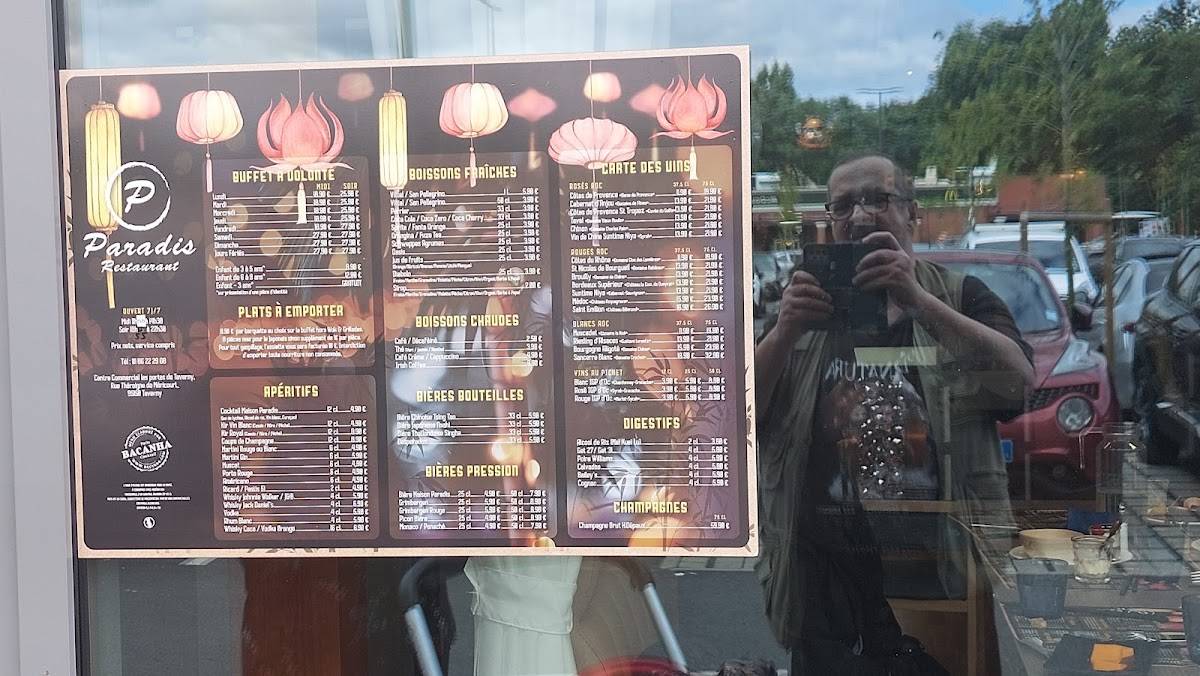 Menu au Paradis Restaurant, Taverny
