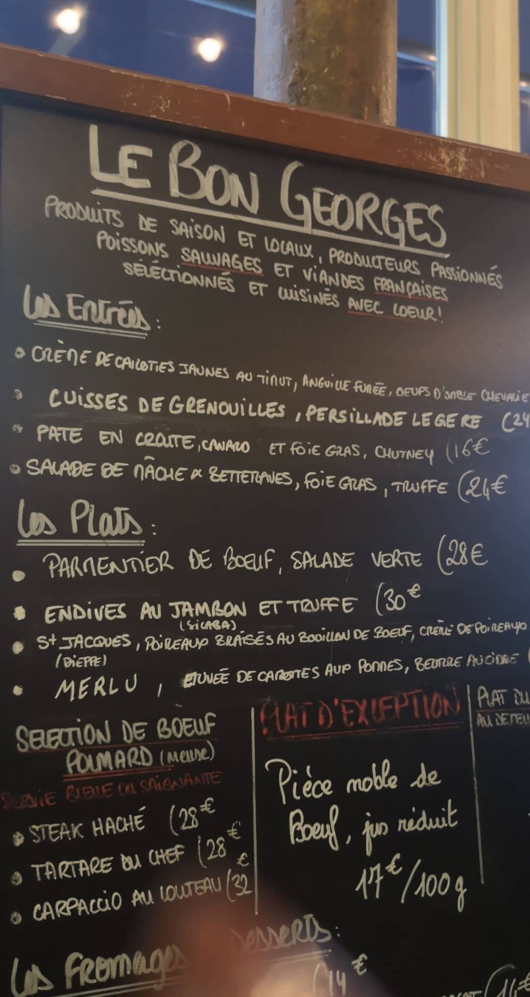 Menu au Le Bon Georges restaurant, Paris, 45 Rue Saint-Georges
