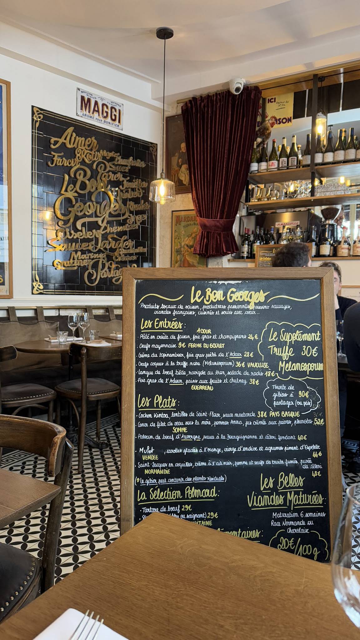Menu at Le Bon Georges restaurant, Paris, 45 Rue Saint-Georges