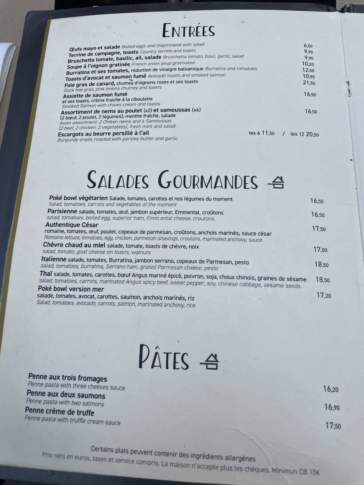 Menu at Le Zinc d'Honoré restaurant, Paris, 36 Pl. du Marché Saint-Honoré