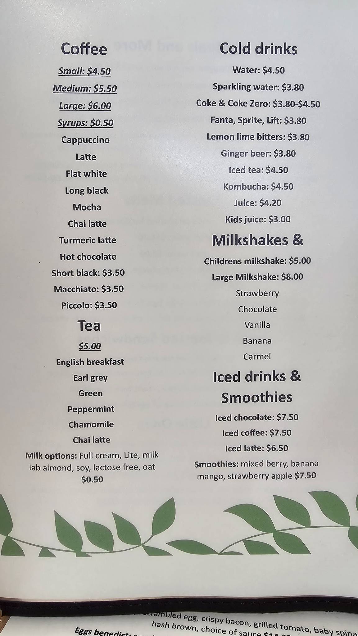 Menu at Parkview Cafe, Singleton, Town Head Park