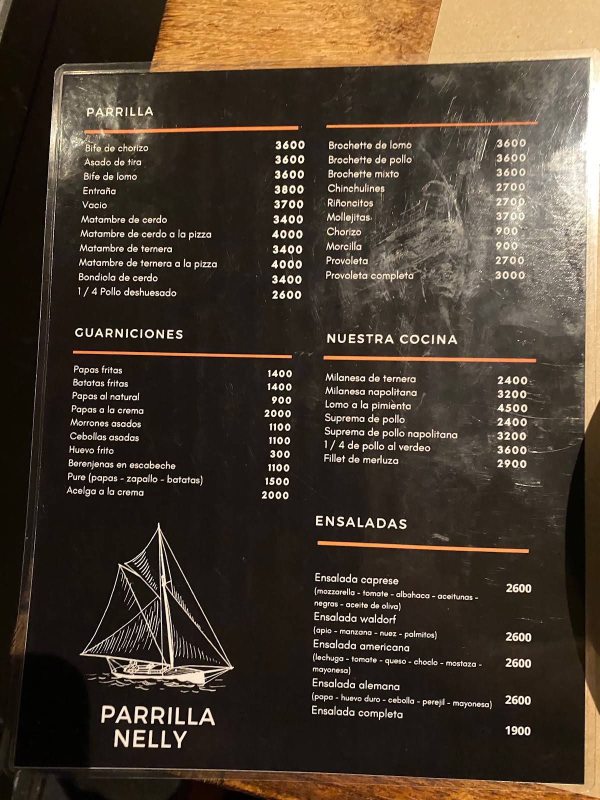 Carta de parrilla La Nelly, Olivos