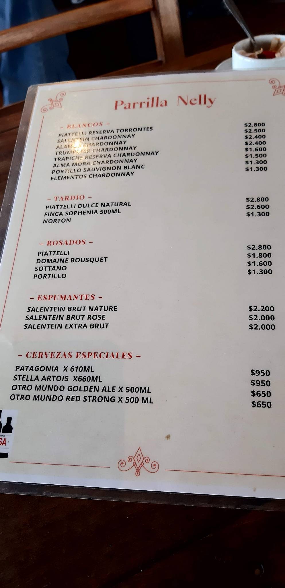Carta de Parrilla nelly, Olivos